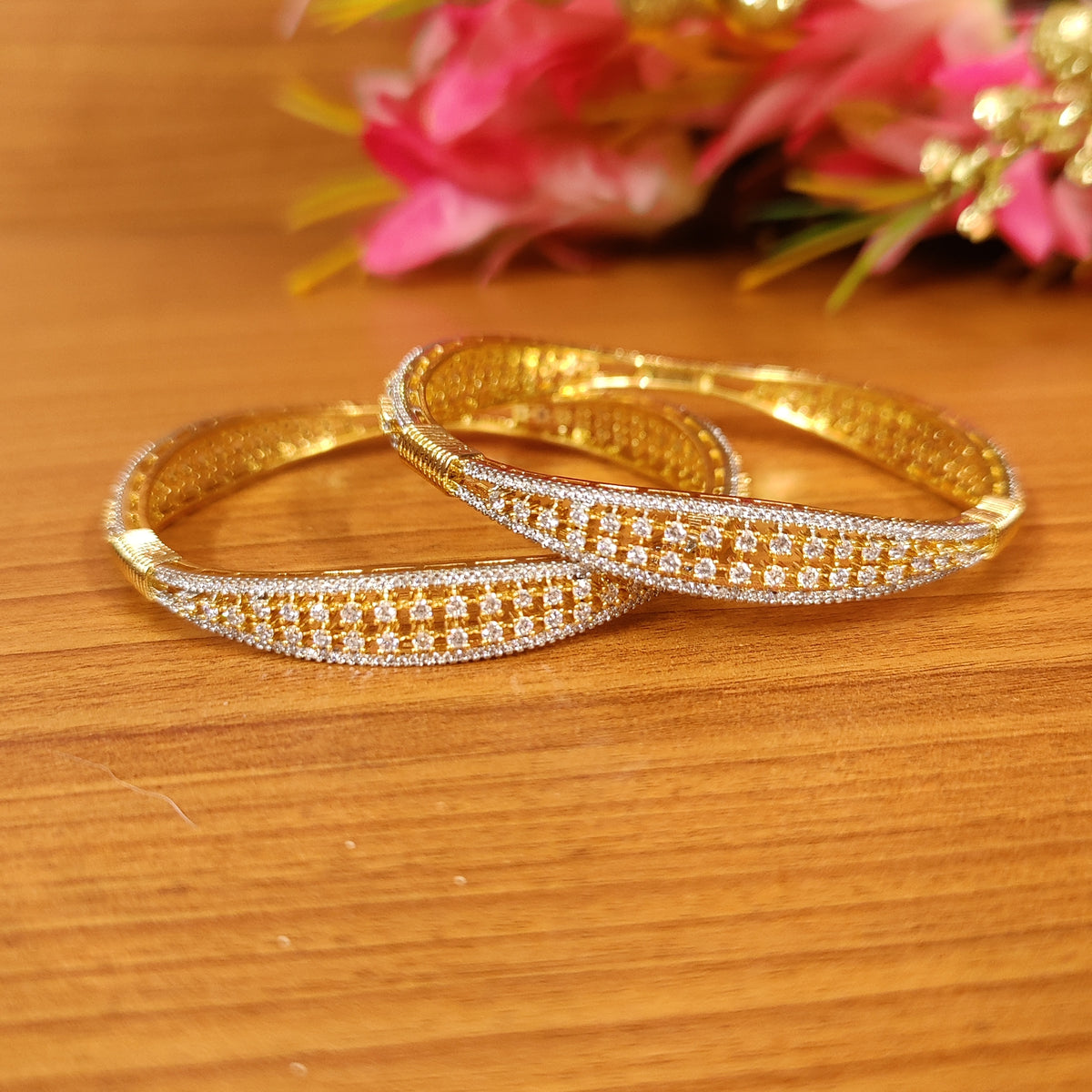 Real Diamond Pattern Elegant Bangles – Sanvi Jewels