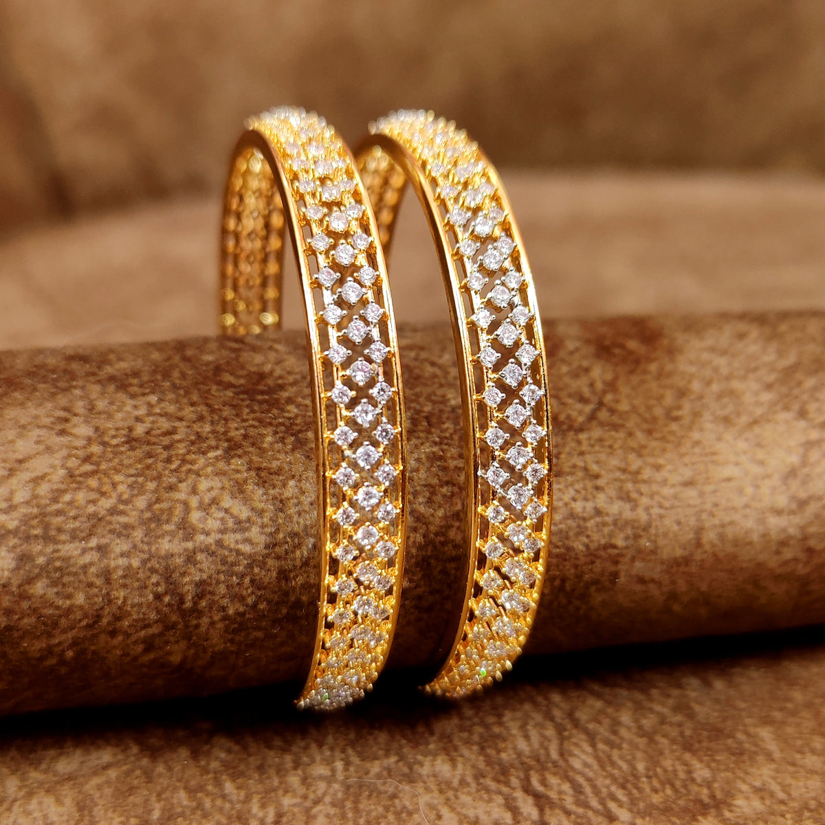DIAMOND PATTERN GOLD PLATED CZ FINE BANGLES – Sanvi Jewels