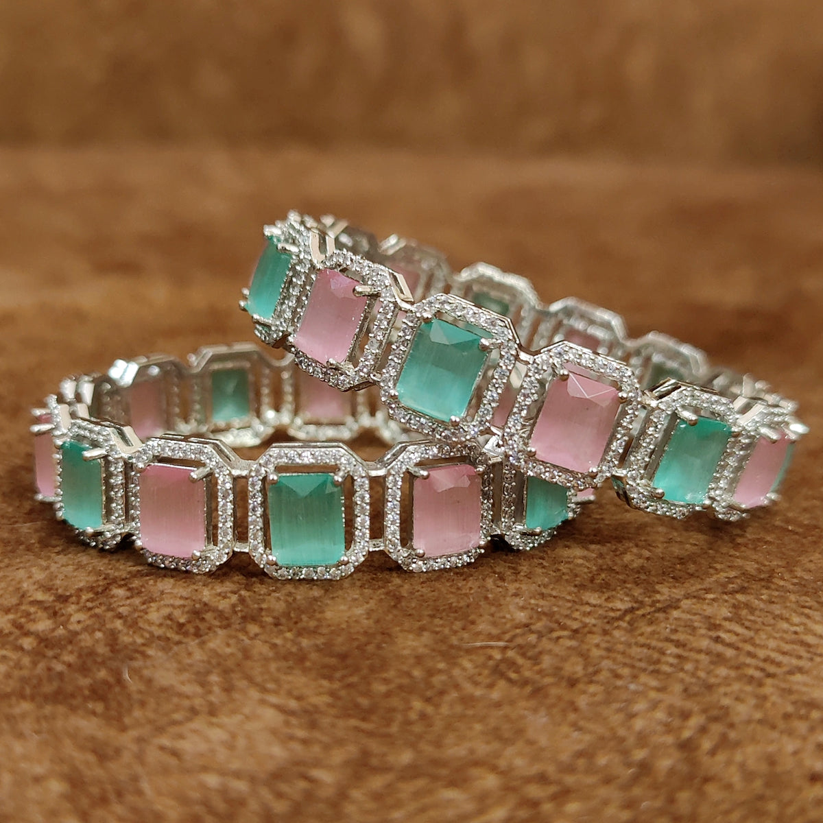 PINK & MINT COLOUR SILVER PLATED EXCLUSIVE BANGLES – Sanvi Jewels