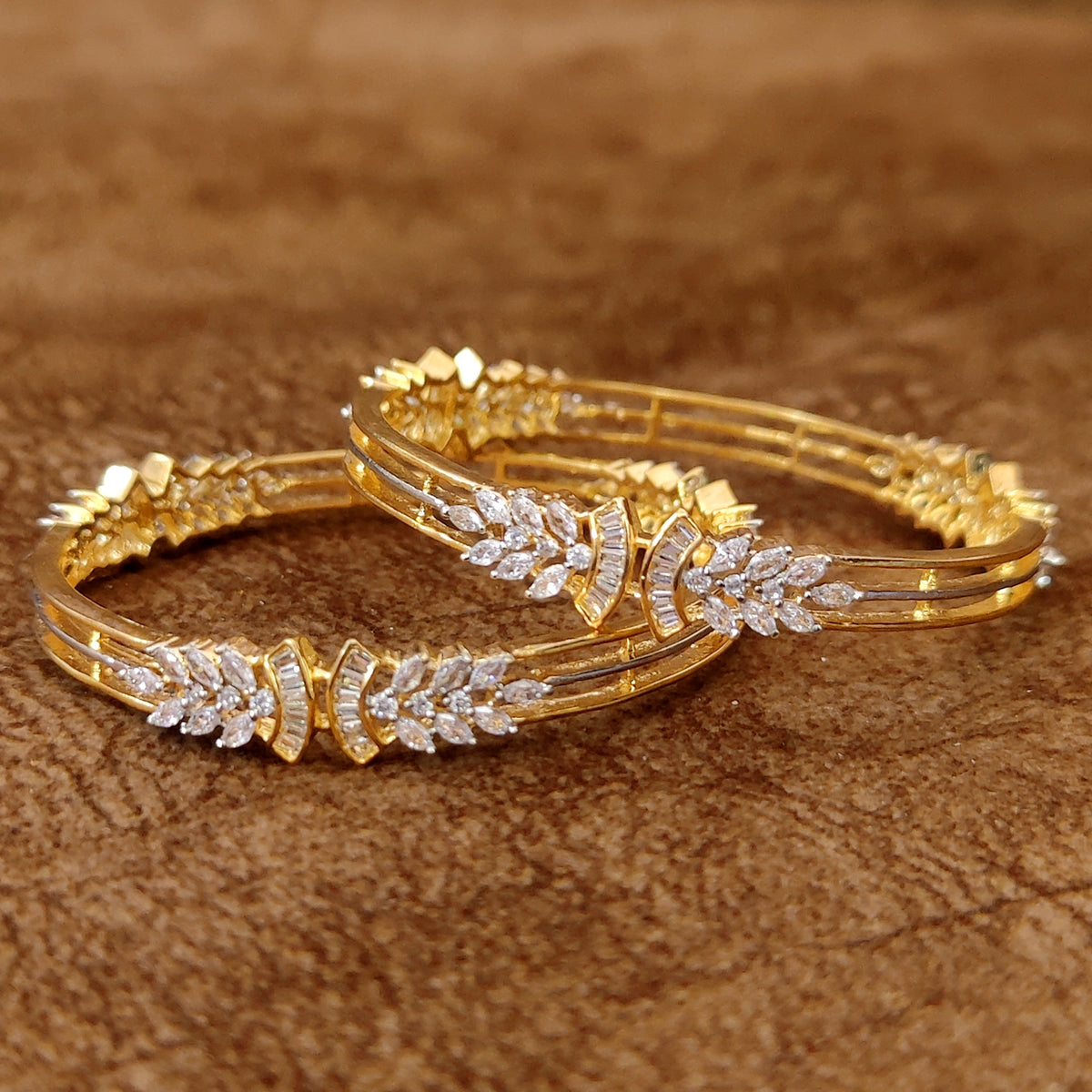 GOLD PLATED FINE DIAMOND LOOK ALIKE TRENDY BANGLES – Sanvi Jewels