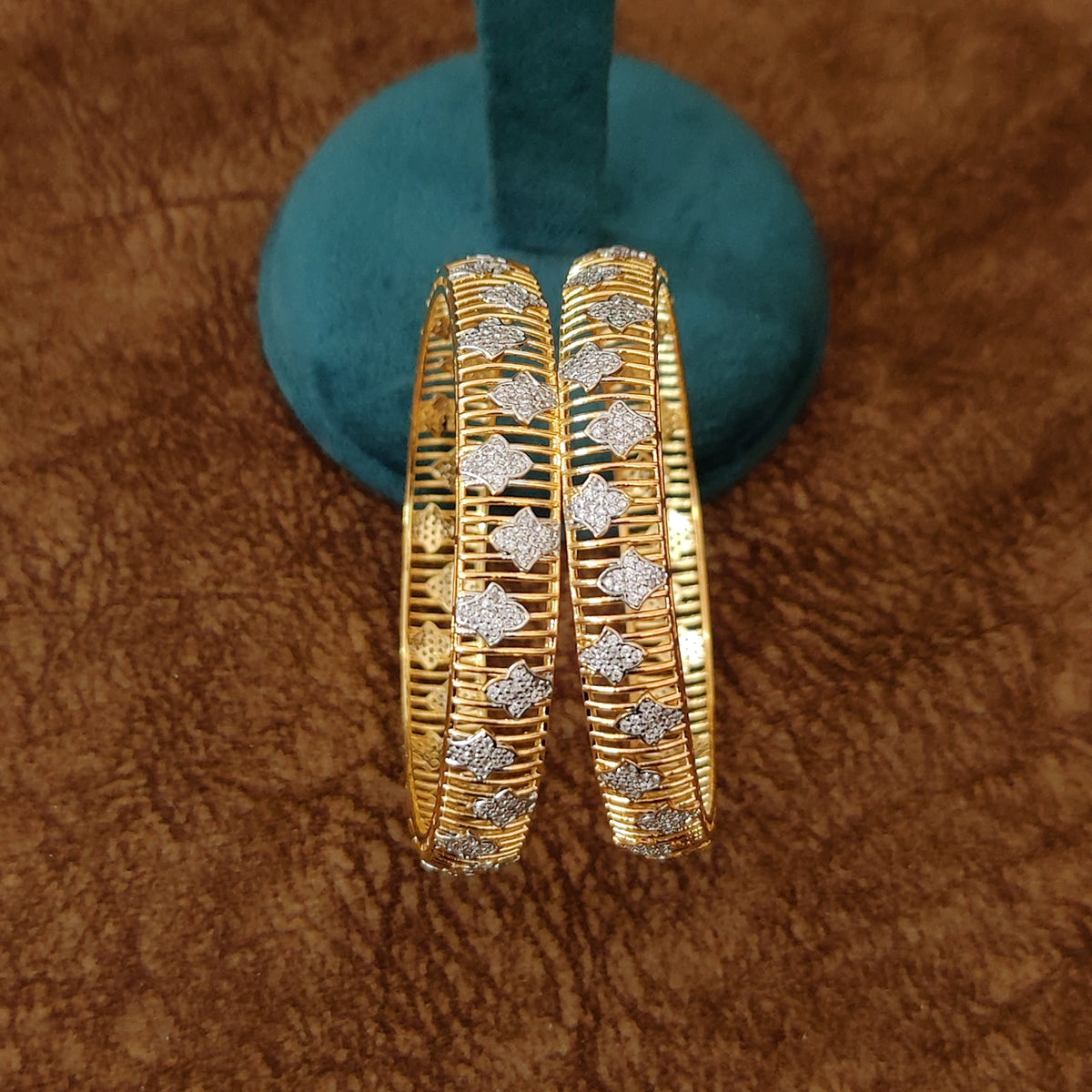 INTRICATE DESIGN DIAMOND LOOK GOLD PLATED BANGLES – Sanvi Jewels