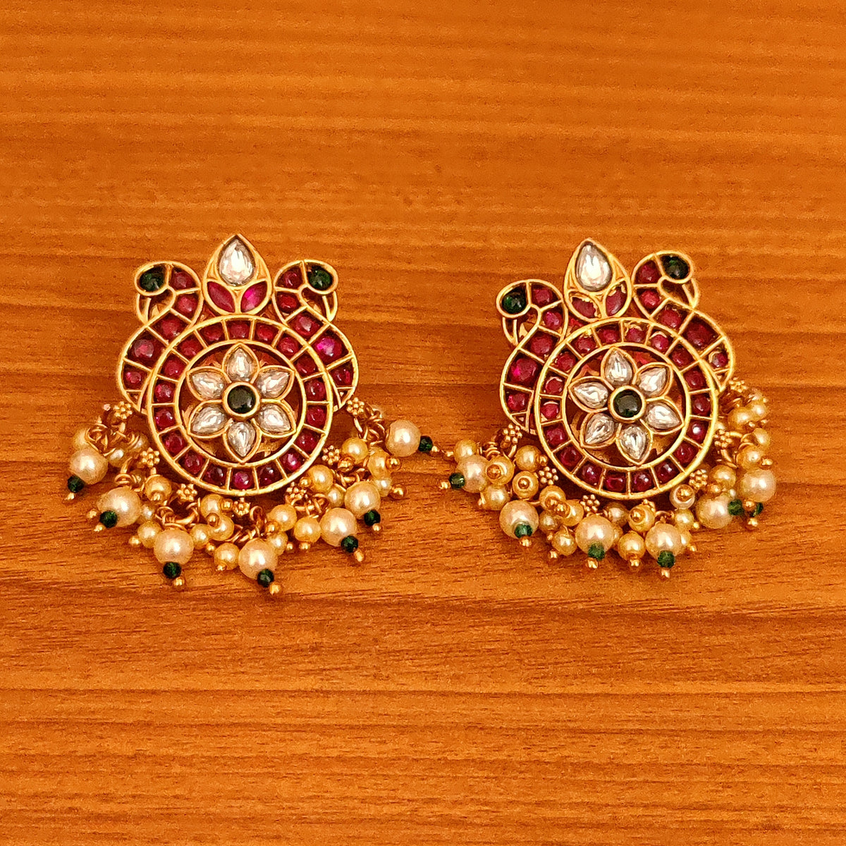 MULTICOLUR REAL KEMPU KUNDAN LOOK EARRINGS – Sanvi Jewels