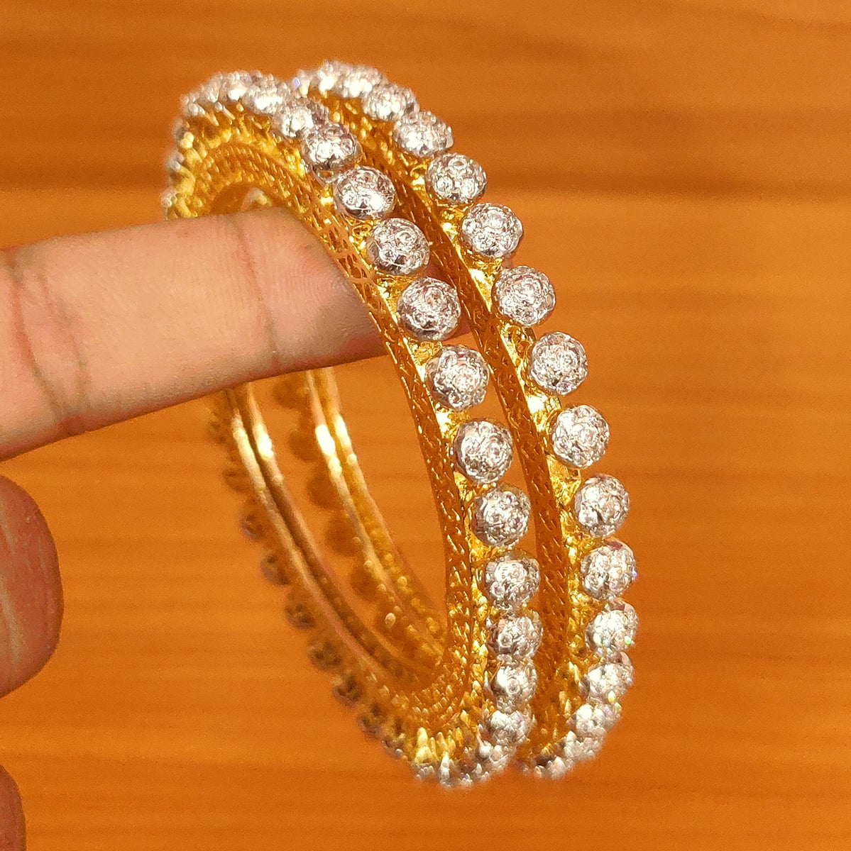 CZ STUDDED DIAMOND LOOK PACHELI STYLE BANGLES – Sanvi Jewels