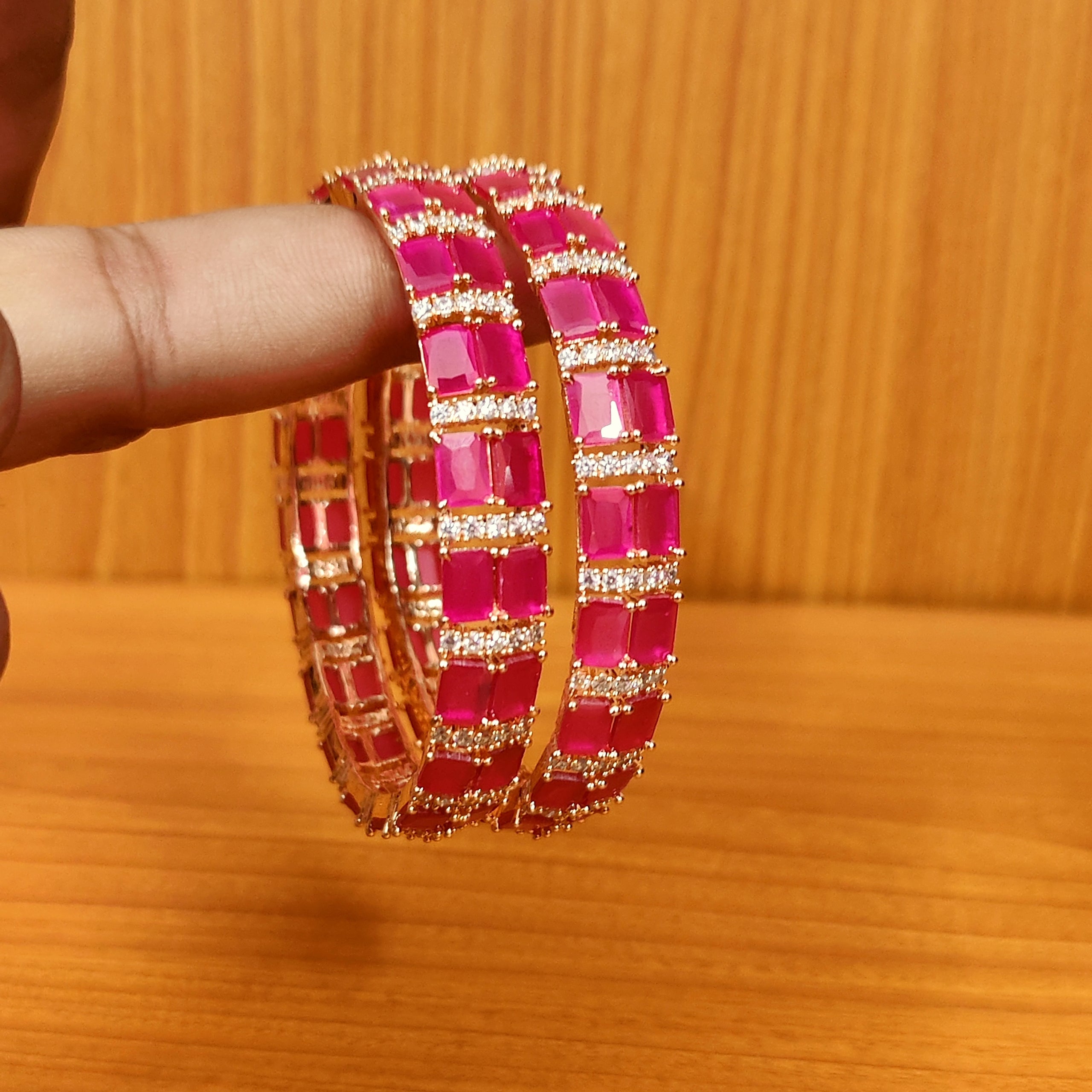 RUBY COLOUR CZ & AD STUDDED ROSE GOLD BANGLES – Sanvi Jewels