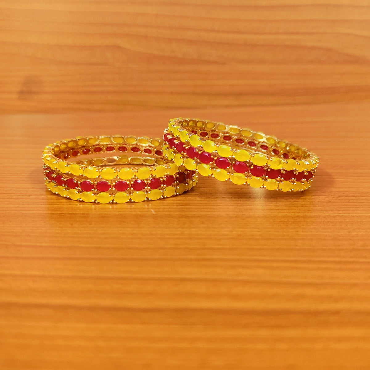 YELLOW & RED COLOUR OVAL SHAPED SINGLE LINE BANGLES – Sanvi Jewels