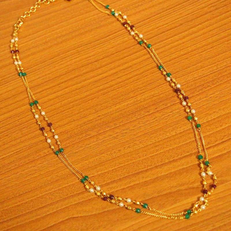 Multicolour Gold Look Two Line Necklace Set – Sanvi Jewels