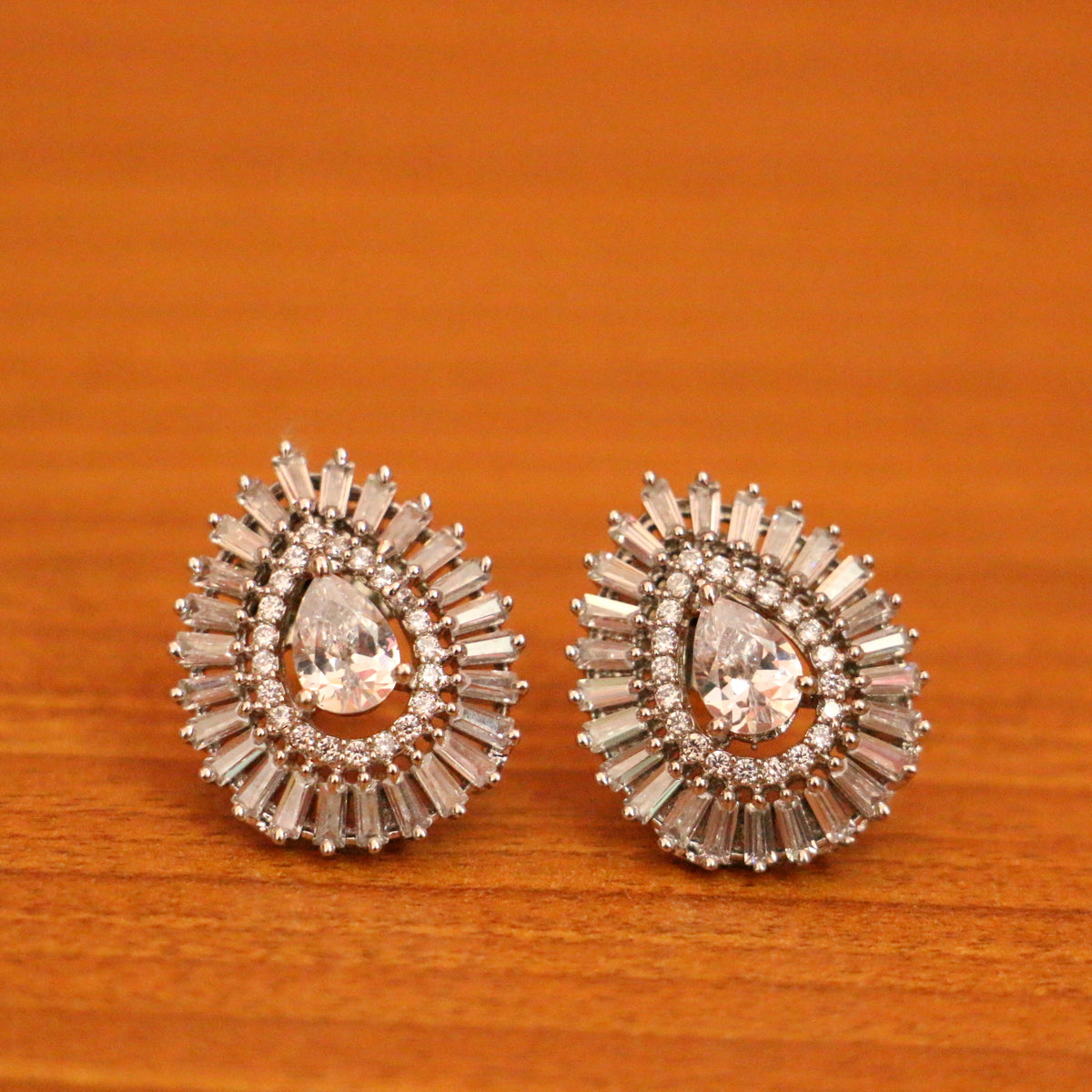 Silver Plated Pear Shaped Diamond Look Studs – Sanvi Jewels