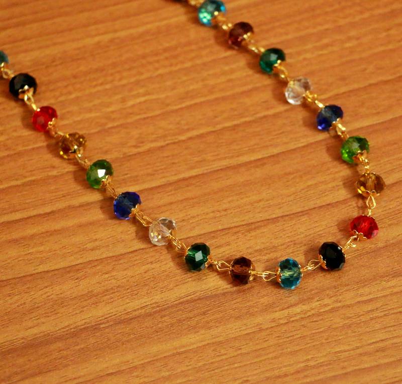 Multicolour Crystal Look Single Line Necklace – Sanvi Jewels